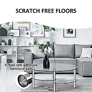 Tangkula Glass Coffee Table, Modern Furniture Decor 2-Tier Modern Oval Smooth Glass Tea Table End Table for Home Office with 2 Tier Tempered Glass Boards & Sturdy Chrome Plated Legs