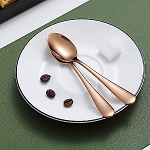 Rose Gold Coffee Spoons, Kyraton 5.5" Espresso Spoons Titanium Plating Copper Tea Spoons, Stainless Steel Small Mini Spoons, Tiny Spoon Set For Parties, Wedding Pack of 6