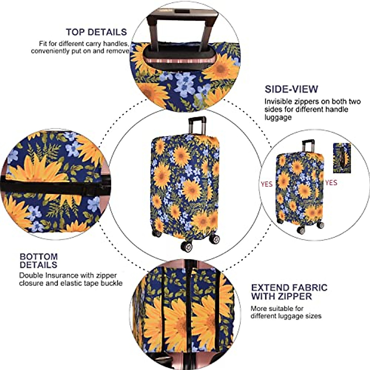 7-mi Luggage Cover， Suitcase Covers 19-30 Inch Expandable Anti-Scratch Luggage Protector Flower for Carry on Luggage XL 29-30IN