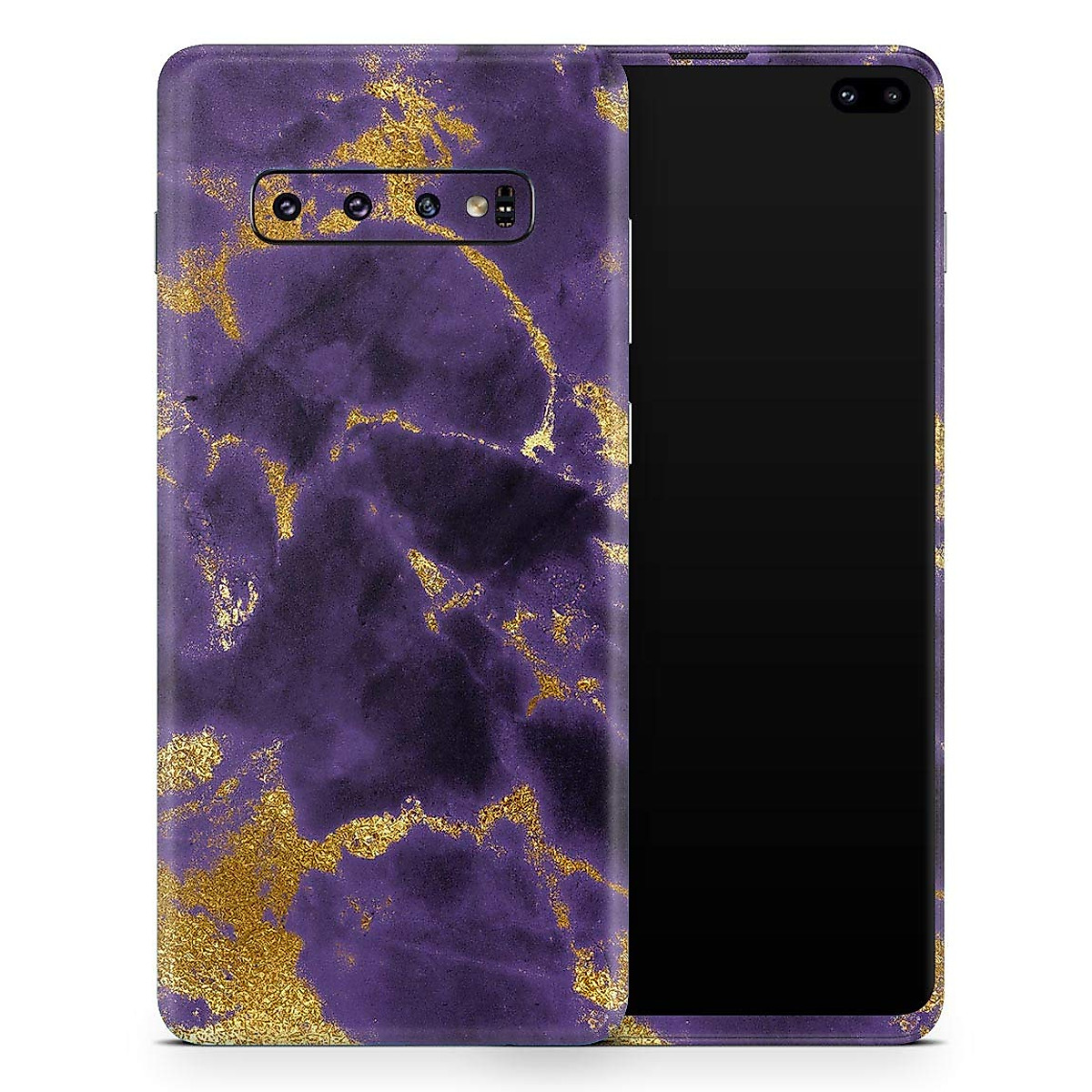 DesignSkinz Purple Marble & Digital Gold Foil V3 Protective Vinyl Decal Wrap Skin Cover Compatible with The Samsung Galaxy S20 (Screen Trim & Back Glass Skin)