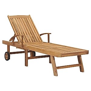 vidaXL Sun Lounger in Solid Teak Wood with Adjustable Backrest, and Wheels for Easy Mobility, Fine Sanded, Weather-Resistant