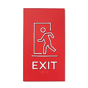 Kubik Letters Premium Exit Sign - Emergency Exit Sign - ADA Compliant - Modern Design Sign with Grade 2 Braille for Emergency Door with 3M Double-Sided Tape
