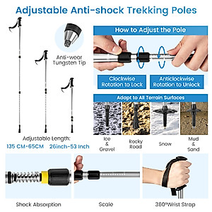 Goplus Snow Shoes for Men Women Youth Kids, Light Weight Aluminum Terrain Snowshoes with Anti-Shock Trekking Poles and Carrying Tote Bag, Snow Mud Baskets Included, 21/25/ 30 Inches (Silver, 21")