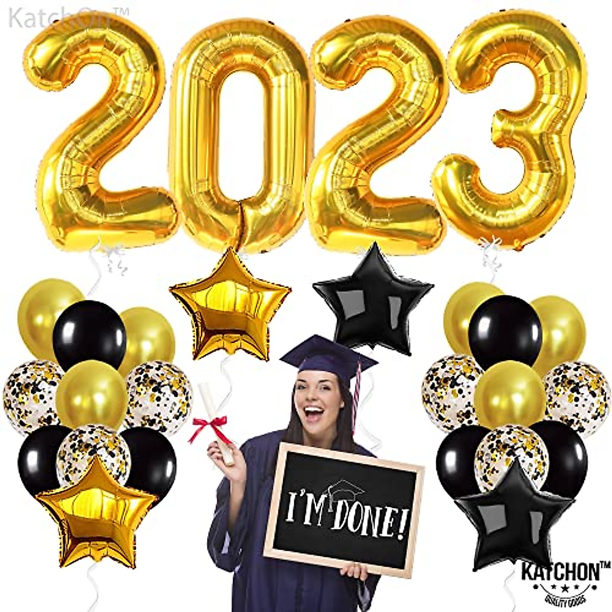 Big, 40 Inch Gold and Black 2023 Balloons Set - Graduation Decorations | Gold and Black Graduation Party Decorations | 2023 Numbers Balloons for Graduation Party Supplies, Class of 2023 Decorations