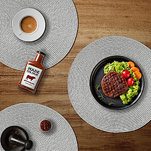 FunWheat Round Braided Placemats Set of 6 Table Mats for Dining Tables Woven Washable Non-Slip Place mats 15 inch for Spring (Grey, 6pcs)