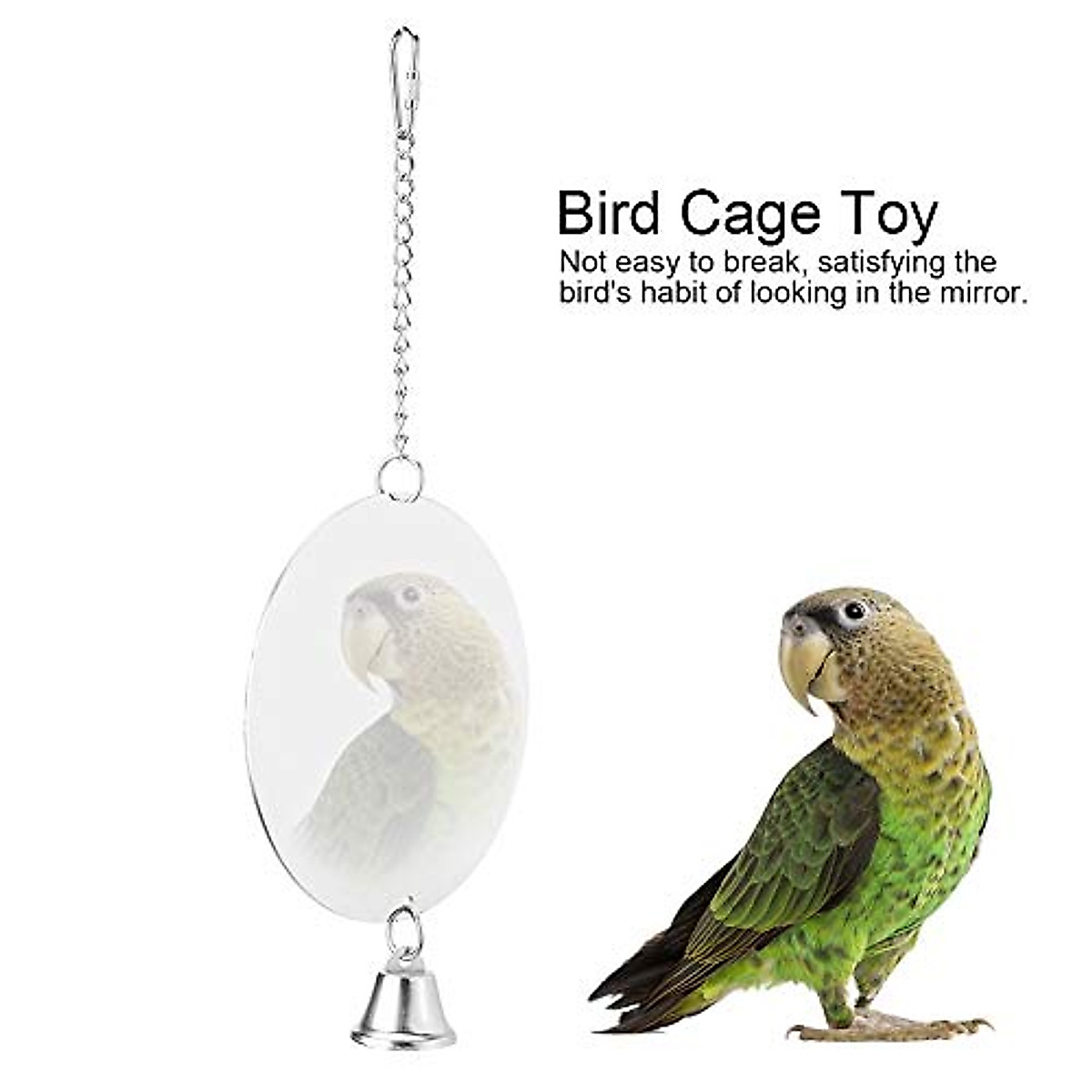 Bird Cage Toy Bird Mirror, Stainless Steel Bird Mirror Toy with Bell Swing Hanging Ringer for Parakeet Cockatiel Conure Budgie Lovebird Cockatoo Canary Finch Cage Accessories