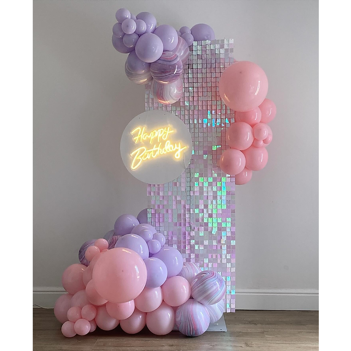 Shimmer Wall Backdrop Iridescent Pink Square Sequin Wall Panel Backdrop Decor for Wedding, Anniversary, Birthday, Party, 12 Panels