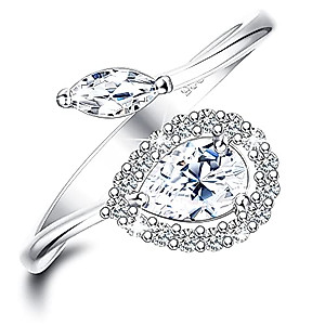 ZELORES 925 Sterling Silver Stackable Knuckle Rings for Women White Gold Plated Heart Band Ring Open Adjustable Vintage Silver Rings