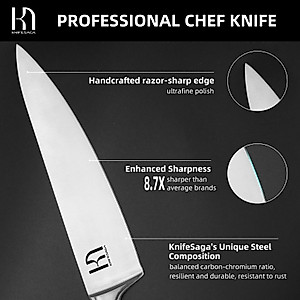 KnifeSaga Chef Knife 8 inch Professional, Japanese Chefs Knife High Carbon Stainless Steel, Razor Sharp Kitchen Cooking Knife for Vegetable Chopping, Meat Cutting Knife with Full Tang Handle