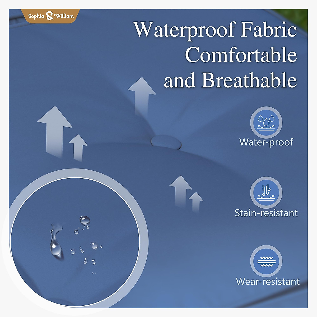 Sophia & William Outdoor Porch Swing with Adjustable Canopy,3-Seat Patio Swing Chair with Weather Resistant Steel Frame for Backyard Front Porch Lawn, Removable Cushions and Iron Tea Tray,Blue