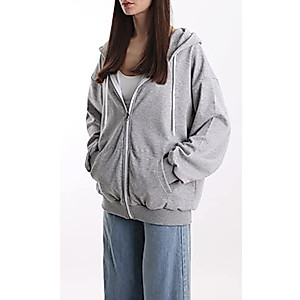 TOMLALEL Women's Active Zip Up Hoodie, Oversized Loose Casual Jacket, Comfortable Long Sleeve with Pockets Zipper Drawstring (Medium, Oversized_Grey)