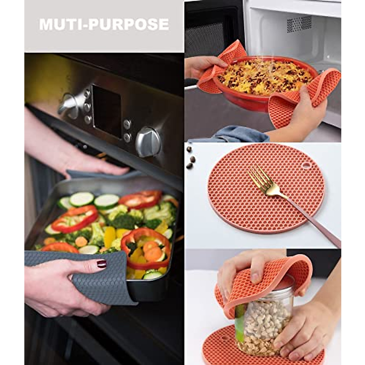 ZEBCHY Silicone Trivet Mats, Multipurpose Silicone Pot Holders for Hot Pand and Pot Pads Heat Resistant Kitchen Counter Protector, Set of 4