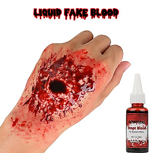 Bowitzki Halloween Makeup Special Effects Oil Face Body Paint Fake Blood Scar Wax Charred Ash Powder with Sponges Brush Halloween Party SFX Cosplay
