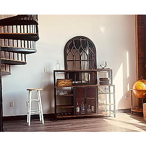 Gyfimoie Wine Bar Cabinet, 55 Inches Kitchen Sideboard Buffet Cabinet with Wine Rack Storage, Industry Coffee Bar Cabinet with Wine Rack and Glass Holder for Liquor and Glasses (Rustic)