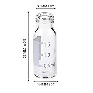 PEKYBIO 2 ml Autosampler Vial, 9-425 HPLC Vial with Writing Area and Graduation, Clear Sample Vial and 9mm Blue Screw Cap with Hole, White PTFE&Red Silicone Septa, 100 of Pack