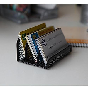 Desktop Stacking Business Card File Holder/Stand from Chris.W, 3-Tier, Metal Mesh Collection (Black)
