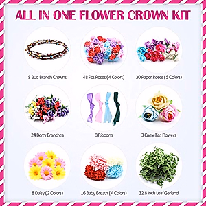 Loycyoec Flower Crowns Kit for Girls, Make Your Own Flower Crowns and Bracelets, Handmade Flower Crown Wreath Headbands, DIY Fairy Flower Headbands for Girls Gift