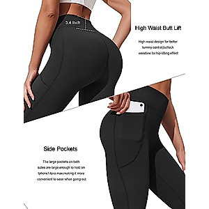 Pinspark Women's High Waisted Bootcut Yoga Pants Ribbed Flare Yoga Pants Tummy Control Elastic Bootleg Gym Pants with Pockets Black XL