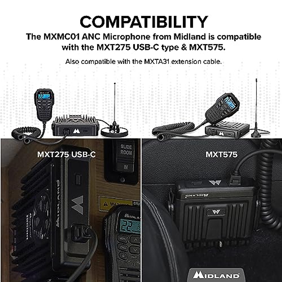 Midland – MXMC01 | Replacement Microphone for MXT275 & MXT575 – ANC Automatic Noise Canceling Electronic Microphone – Off-Roading Loud and Open-Air Vehicle - GMRS Farming Overlanding