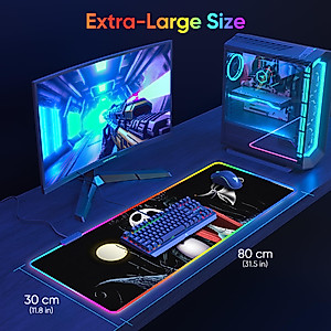OIDOJHID RGB Skull Mouse Pad,Nightmare Before Christmas Large Gaming Mousepad with 14 Lighting Modes,Non-Slip Computer Keyboard Desk Mat,31.5×11.8 inches (A)