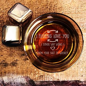 Lucy Engraving I F-king Love You Whiskey Glass Gifts for Husband - Engraved Birthday Gifts for Him on Rock Glass - Christmas Gifts for Boyfriend - 11 oz - Made in the USA