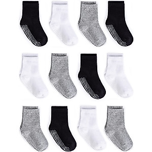ZAPLES Baby Non Slip Grip Crew Socks with Anti Skid Soles for Infants Toddlers Kids Boys Girls, Assorted 12 Pack, 12-36 Months