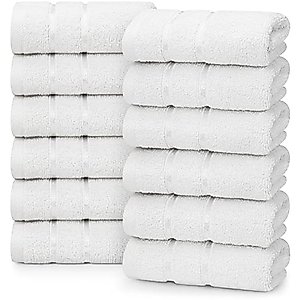 Utopia Towels - 12 Pack Viscose Luxury Wash Cloths Set (12 x 12 Inches) 100% Cotton Ring Spun, Highly Absorbent and Soft Feel Essential Washcloths for Bathroom, Face Towel, Gym and Spa (White)