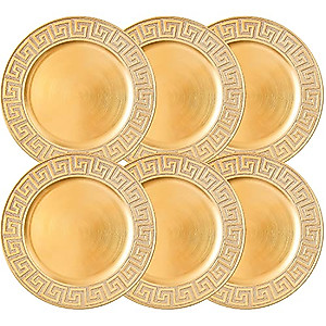 USA Party Flower Greek Plastic Charger Plate, Set of 12 (13 Inch)(Gold)