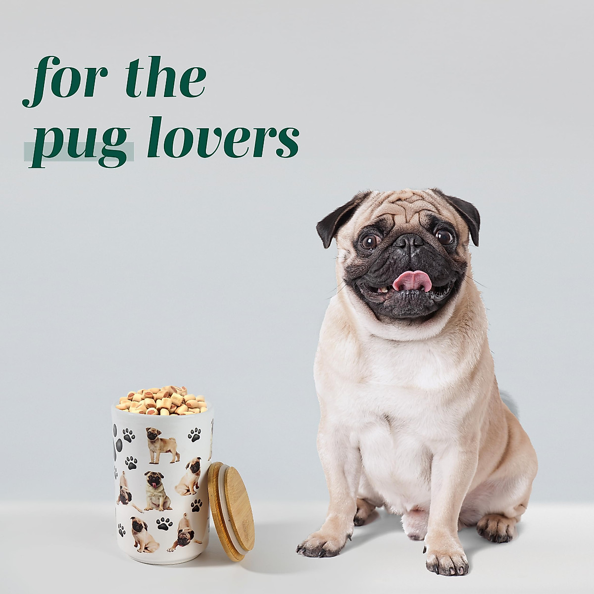 Greenline Goods Premium Dog Treat Ceramic Canister Set – Pug Airtight Canister for Fresh Treats, Ceramic Jar & Containers with Lids, Farmhouse Canisters, Ideal Kitchen Canisters for Countertop