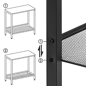 HOOBRO Side Tables, Set of 2 Narrow Nightstands, Industrial End Table with Flat or Slant Adjustable Mesh Shelf for Small Spaces, Stable Metal Frame and Easy Assembly, Greige and Black BG24BZ01