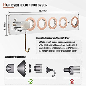 HeyMoonTong Hair Dryer Holder for Dyson, Acrylic Wall Mount Bracket Stand Storage Rack Organizer Fits for Dyson Supersonic Hair Blow Dryer, Space Organizer for Bathroom/Bedroom/Washroom (Transparent)