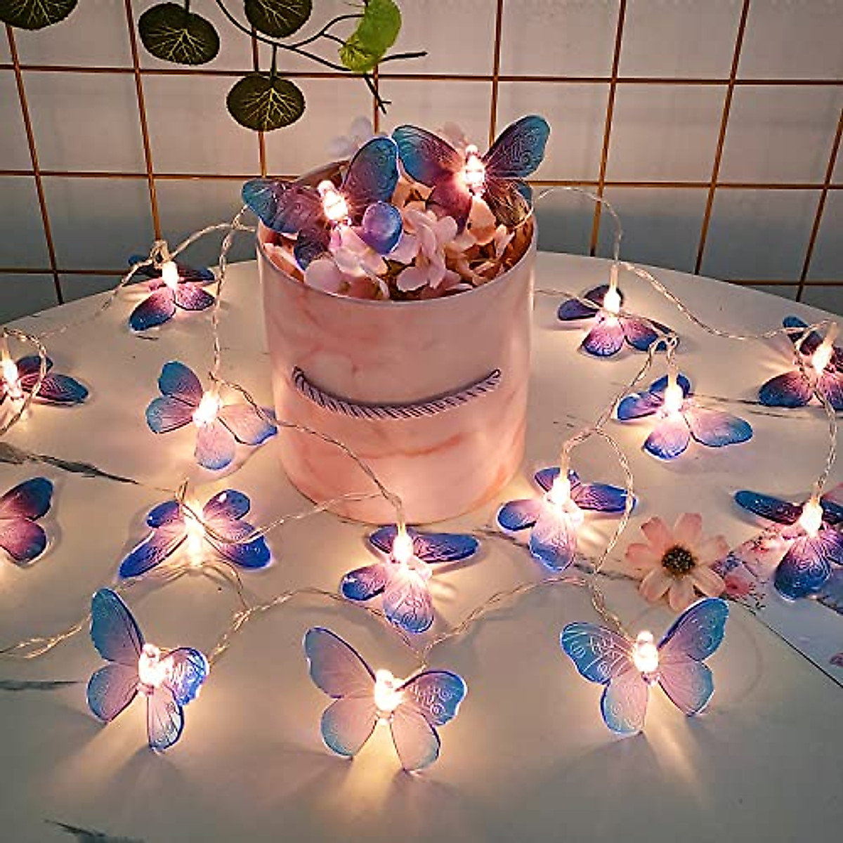 AMZSTAR Butterfly String Lights, 10ft 20 LEDs Battery Operated Night Light Copper Wire Fairy Light Decor indoor for Bedroom Party Garden Wedding Decoration (Purple)