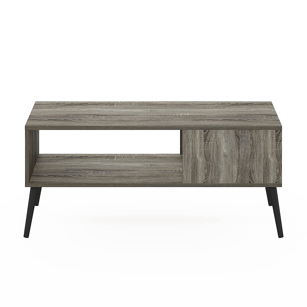 Furinno Claude Mid Century Style Coffee Table with Wood Legs, French Oak Grey Large Non-Lift Top