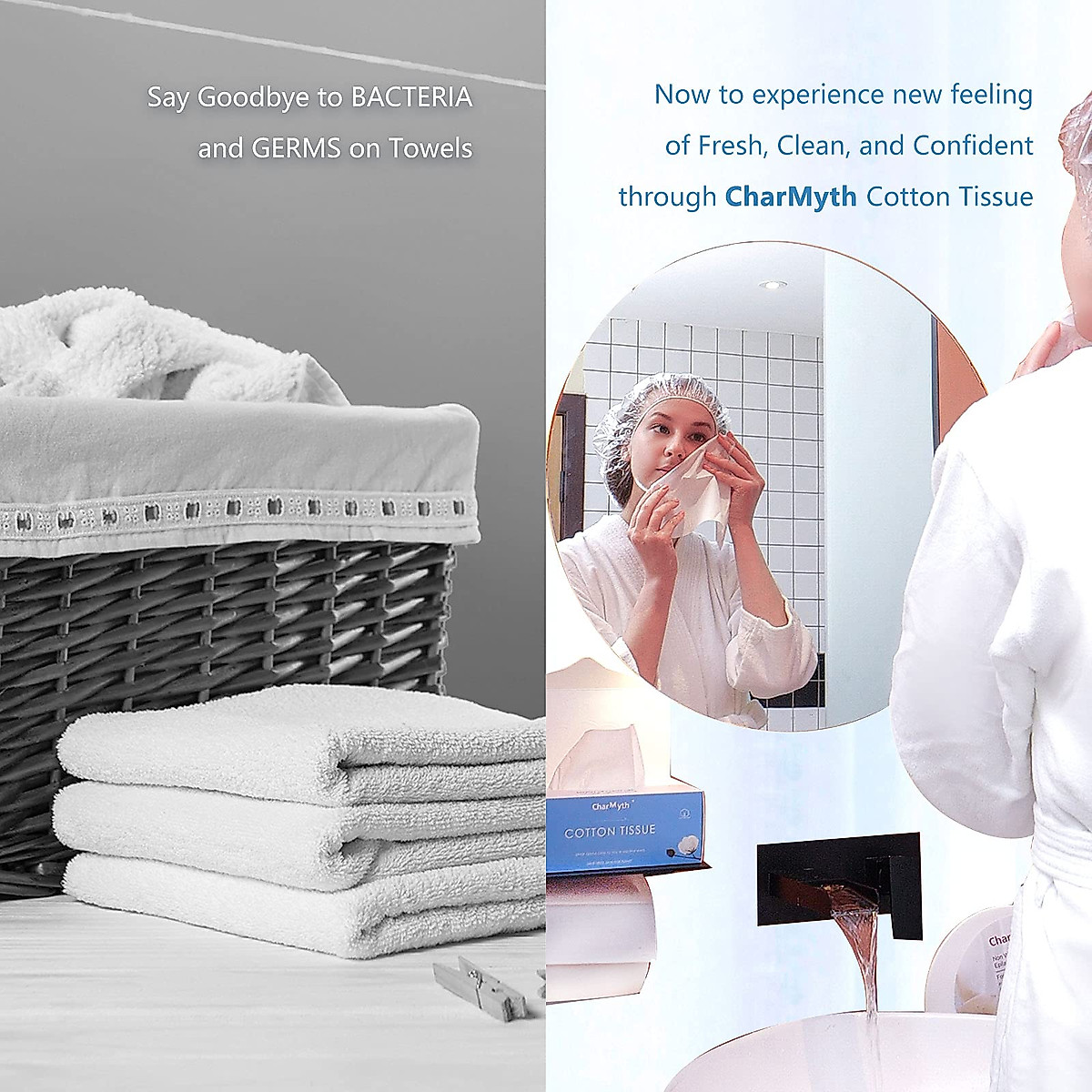 Charmyth Extra Thick Disposable Face Towel, Disposable Makeup Removing Wipes, 100% USA Cotton and 100% Organic & Cruelty Free, Lint-Free Cotton Tissues for Sensitive Skin 1 Count (Pack of 100)