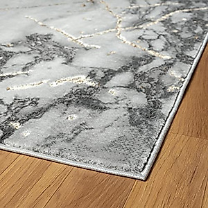 LUXE WEAVERS Ivory 8x10 Marble Abstract Area Rug Gold Living Room Rug