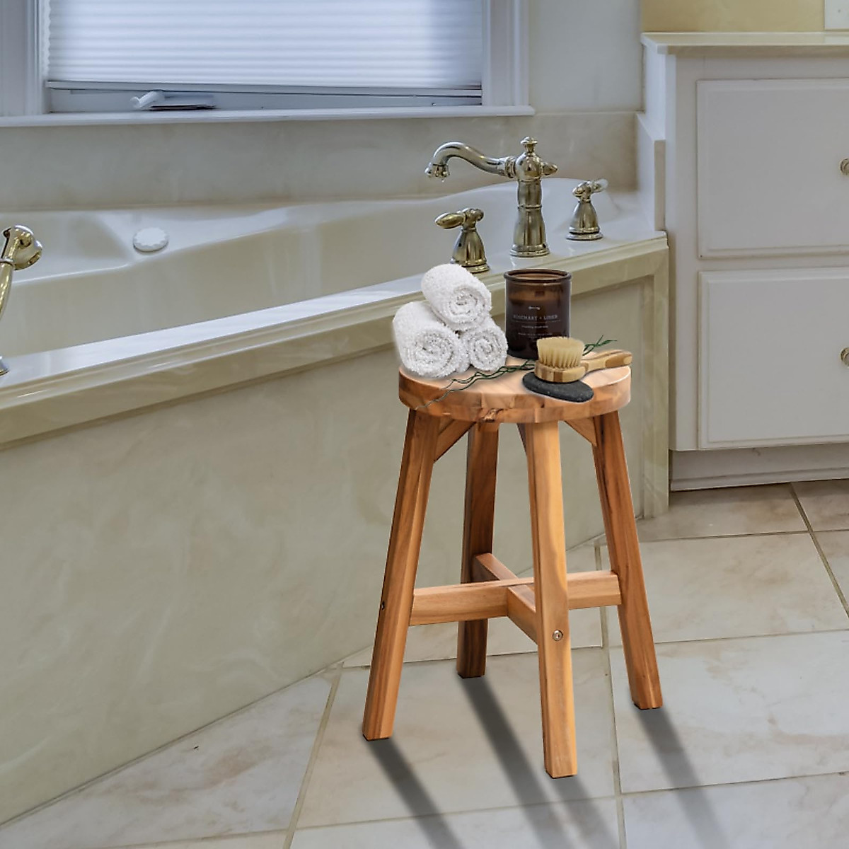 Tomile Acacia Wood Stool Round Top Chairs Best Ideas End Tables for Sofas Sub-Stool for Living Room Bedside Strong Weight Capacity Upto 350 LBS, Natural Color