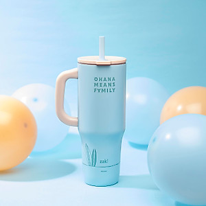 Zak Designs Disney Sutton Travel Tumbler for On the Go or At Home, 40oz Stainless Steel with Vacuum Insulation, Silicone Straw, Carry Handle, and 3D Artwork for Cold Drinks (Stitch)