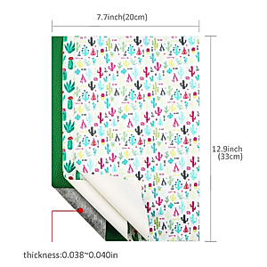 David accessories 6 Pcs 7.7"x12.9" (20 cm x 33 cm) Lychee Pattern Plant Cactus Printed Faux Leather Fabric Sheets Include 2 Kinds of Leather Fabric for DIY Bows Earrings Making Crafts (Cactus)