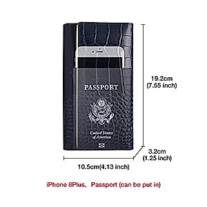 Leather Clutch Wallet for Women, Crocodile Pattern Split Cowhide Gift Box Packing Ladies Clutch Purses with Zipper Coin Pocket Rfid Blocking Womens Trifold Evening Wallet (Blue)