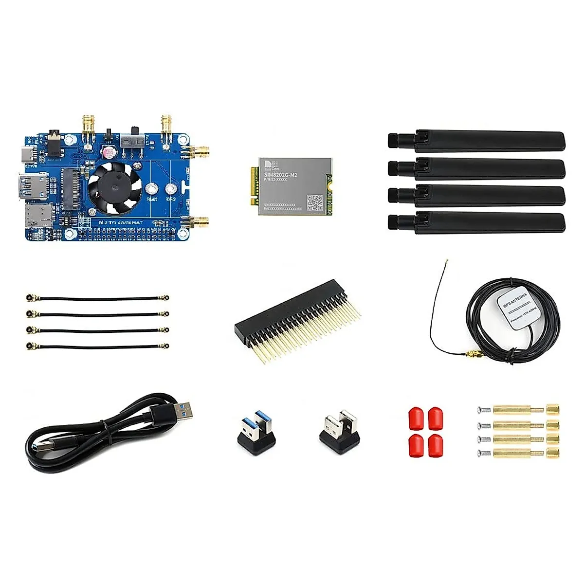 waveshare SIM8202G-M2 5G HAT (B) for Raspberry Pi Snapdragon X55 Quad Antennas 5G NSA Multi Band 5G/4G/3G Compatible Applicable for Regions with 5G Sub-6G Signal Coverage