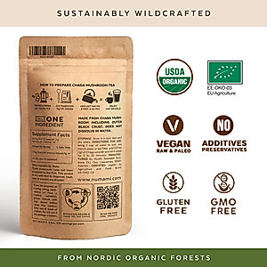 Organic Chaga Mushrooms Powder - Fine Powder to Make Chaga Tea for Immune Defense and More Energy, Organic Chaga is Wild Grown and Sustainably Harvested in Europe, Certified USDA Organic, 100 servings