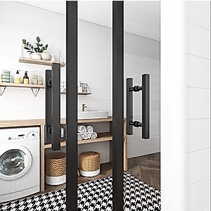 SMARTSMITH Barn Door Pull Handle, 12" Square H-Shape Barn Door Handles Double-Side, Stainless Steel, Dual Use Glass Door Wooden Door,Sliding Barn Door Shower Door, Black 2 Pack