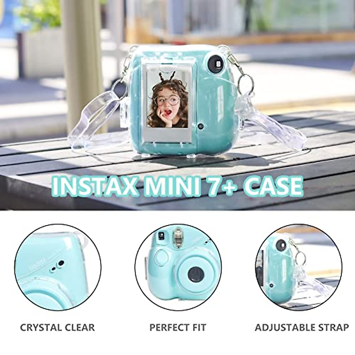 WOGOZAN Accessories for Fujifilm Instax Mini 7+ Plus Instant Camera Bundle kit Includes Mini 7+ Clear Case/Photo Album/Picture Frames/Selfie Mirror/Magnetic Frames/DIY Stickers and Other Accessories