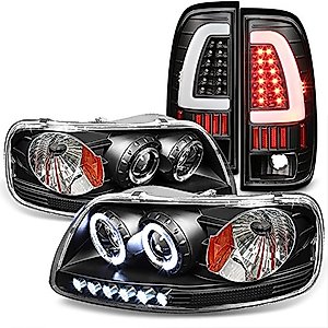AKKON - For 1997-03 Ford F-150 | 2004 F150 Heritage| 1997-99 F-250 Light Duty Black LED Headlights & Tail Lights