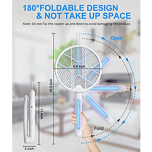 MOSQZAP Electric Fly Swatter 2 Pack, Foldable Bug Zapper Racket USB Rechargeable Fly Zapper Mosquito Zapper Racket w/Hands-Free & Handhold Modes, Outdoor/Indoor Killer for Flies, 3,500 Volt