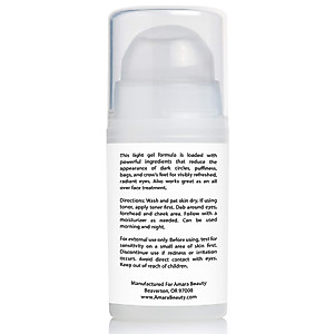 Amara Beauty Eye Cream Gel for Dark Circles and Puffiness with Peptides & Hyaluronic Acid, 0.5 fl. oz.