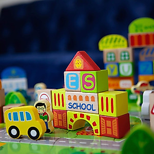 Fat Brain Toys My Town Block Set - Jigsaw Puzzle & Wood Block Set for Preschoolers