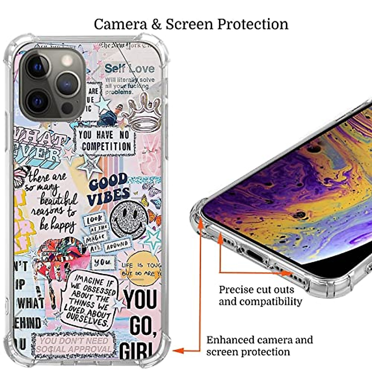 Elifi Edeal Inspirational Quote Collage Case for iPhone 12 Pro Max, Cute Beige Creative Dreamy Wall Cover for Girls Boys Women Men, Unique Trendy TPU Bumper Cover Case for iPhone 12 Pro Max