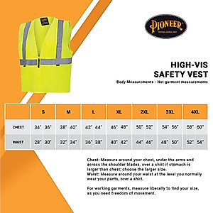 Pioneer High Visibility Safety Vest, Tricot Polyester Mesh, Zip-Up, Reflective Tape, Yellow/Green, Unisex, V1060360U-L, Large