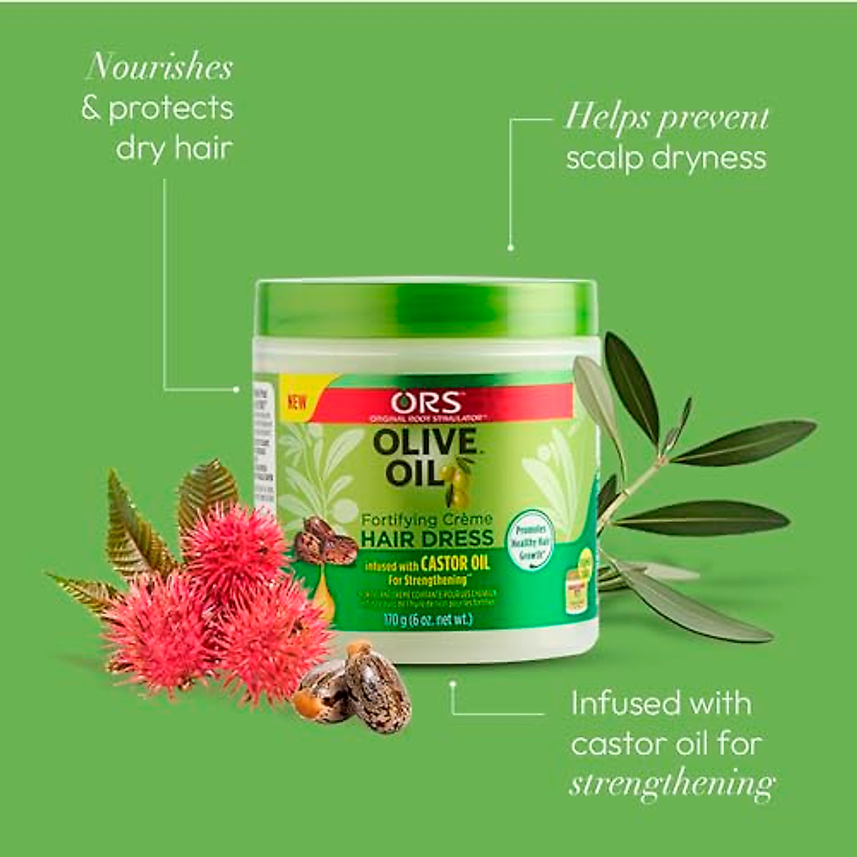 ORS Olive Oil Fortifying Cream Hair Dress Infused with Castor Oil for Strengthening 6 Ounces